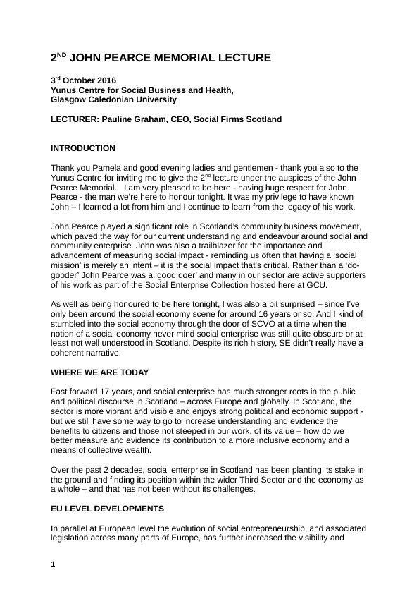 The Yunus Centre: John Pearce Memorial Lectures - edShare@GCU